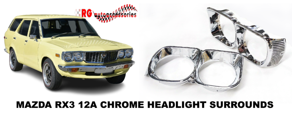 MAZDA RX3 12A SAVANNA ROTARY CHROME HEADLIGHT RIMS SURROUNDS (pair ...